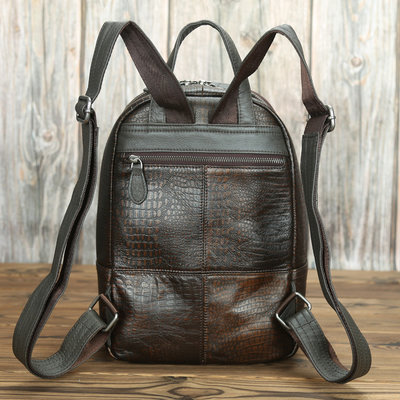 Waterproof Handmade Splicing Mini Small Genuine Leather Backpack Womens