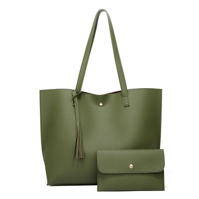 Large Women PU Tote Bag Tassels Leather Shoulder Handbags Fashion Ladies Purses Satchel Messenger Bags 2 In 1 Set